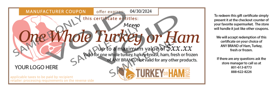 Turkey or Ham Gift Certificates - Redeem Anywhere